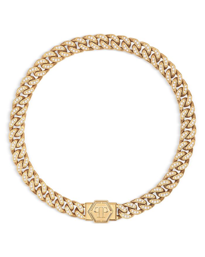 PHILIPP PLEIN Hexagon Gold Tone & Crystal Chain Necklace, 19 ...