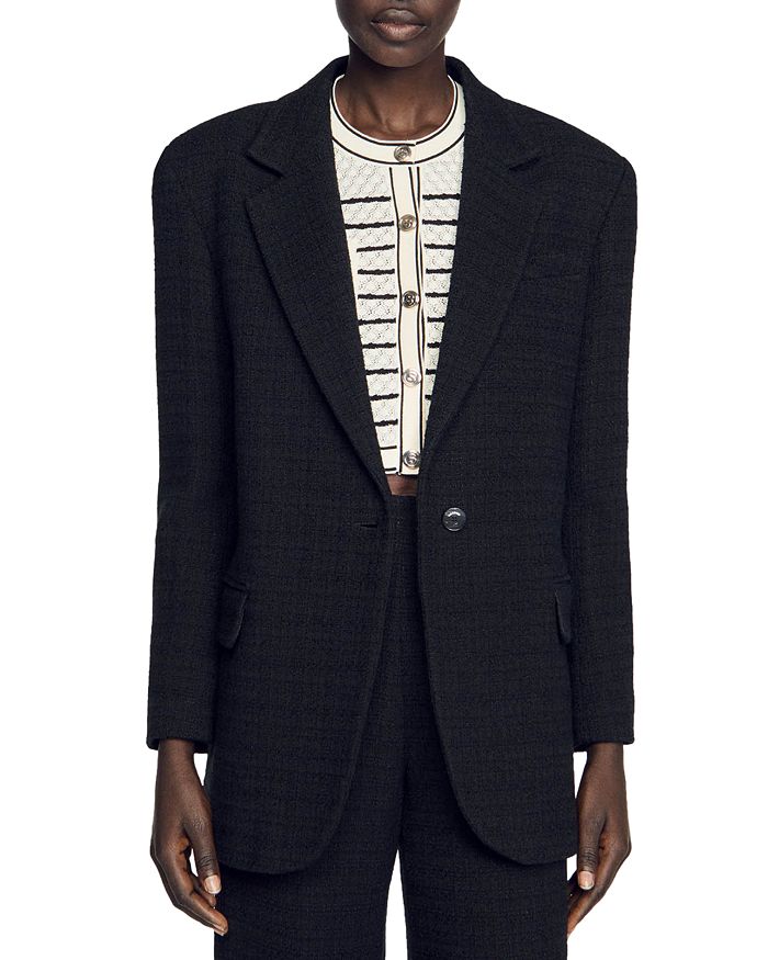 Sandro One Button Tweed Blazer | Bloomingdale's