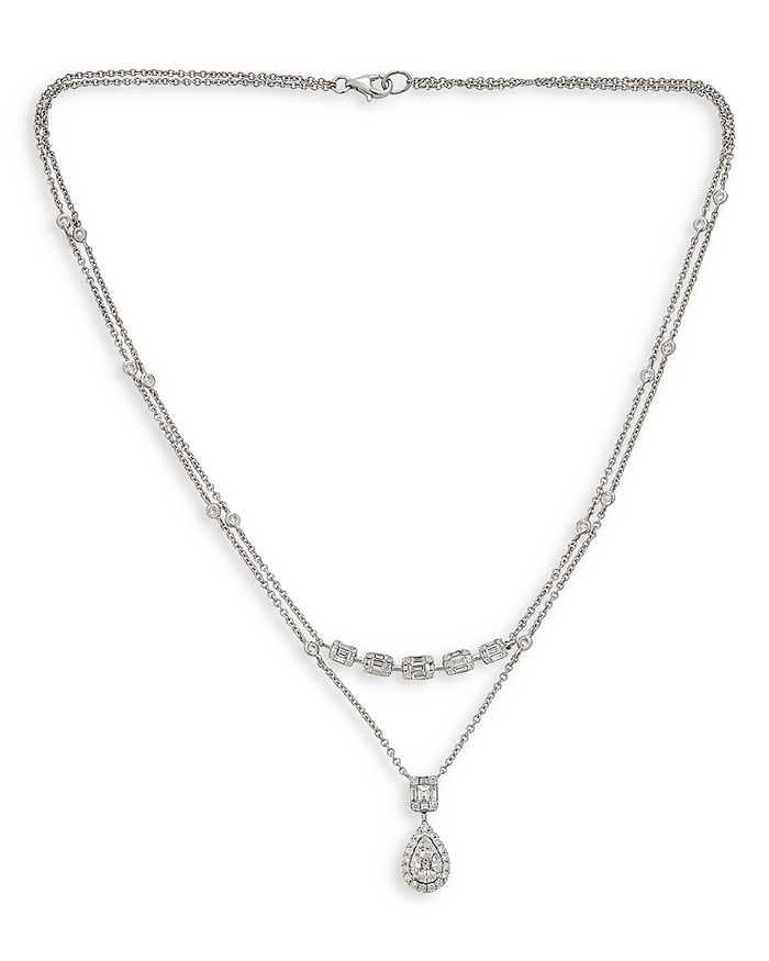 ZYDO 18K White Gold Mosaic Diamond Pendant Double Necklace, 16 ...