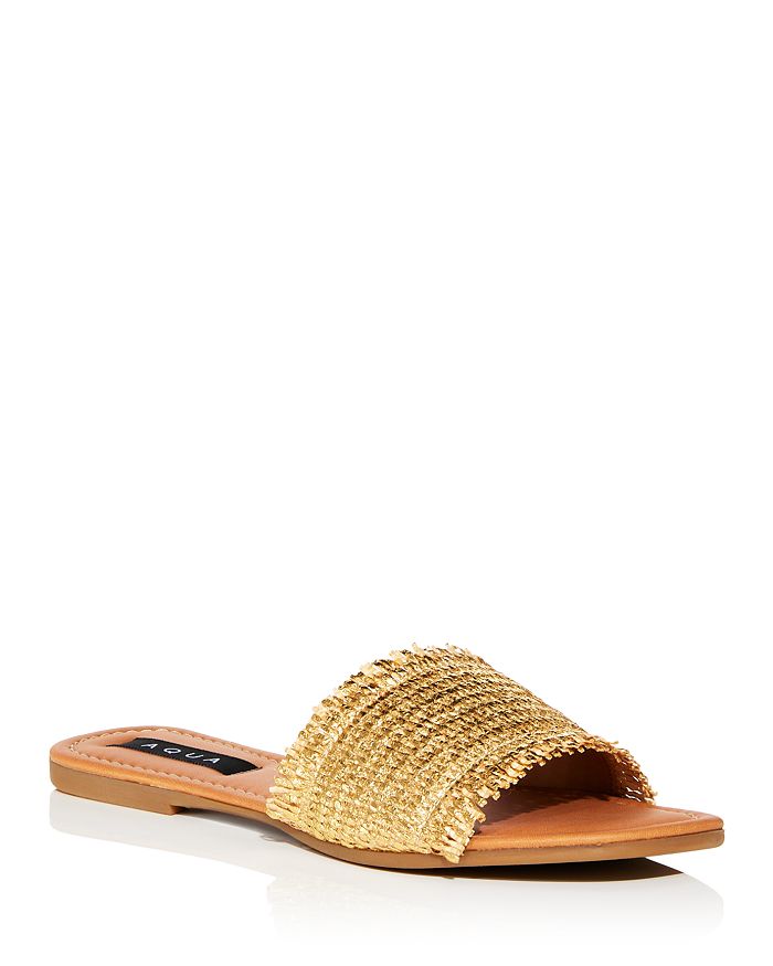 AQUA Women's Meile Fringed Raffia Slide Sandals - Exclusive ...