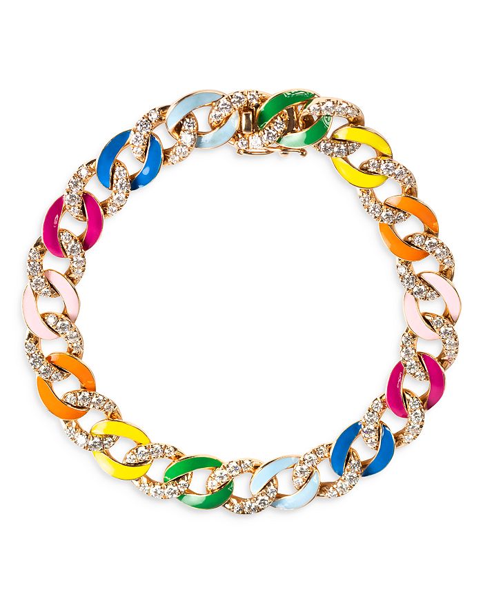 ZYDO 18K Rose Gold Classic Chic Diamond & Rainbow Enamel Link Bracelet ...
