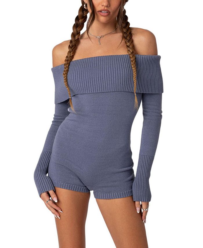 Edikted Pandorah Off Shoulder Knitted Romper | Bloomingdale's