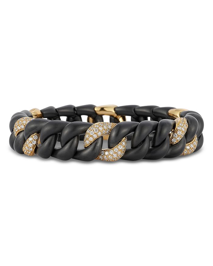 Roberto Demeglio 18K Yellow Gold Diamond Pavé & Black Ceramic Groumette Link Stretch Bracelet ...