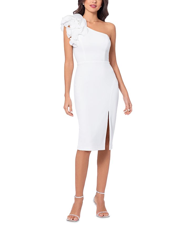 AQUA Flower Trim One Shoulder Scuba Crepe Dress - Exclusive ...