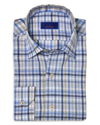 David Donahue Hidden Button Down Collar Herringbone Check Casual Shirt ...