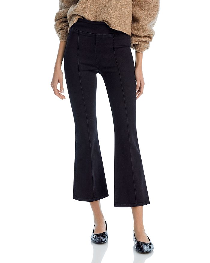 FRAME Jet Set High Rise Crop Mini Flare Leg Jeans in Sheen Noir ...
