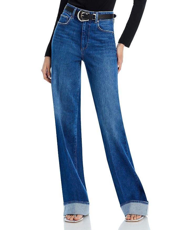 PAIGE Sasha High Rise Wide Cuff Jeans in Nadira | Bloomingdale's