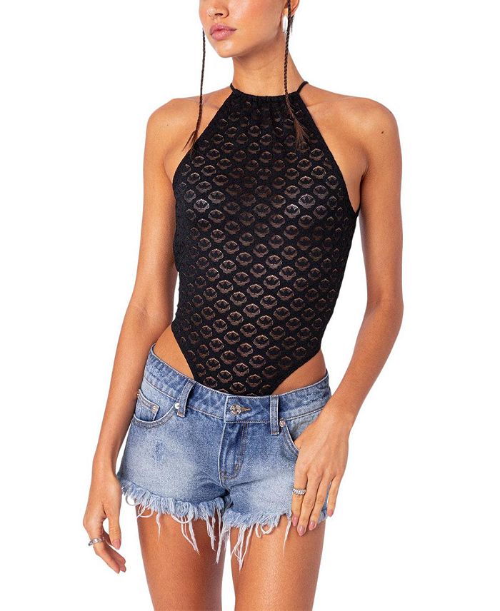 Edikted Sheer Lace Open Back Bodysuit | Bloomingdale's