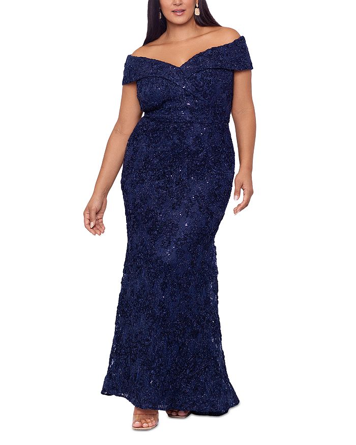 Xscape Off the Shoulder Embroidered Lace Dress | Bloomingdale's