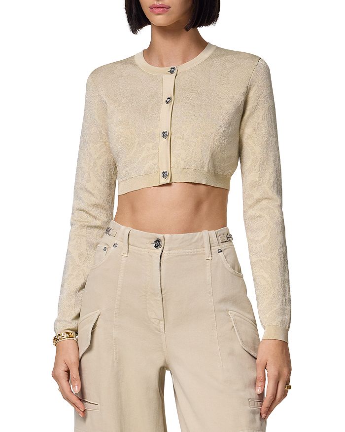 Versace Barocco Texture Cropped Cardigan Sweater | Bloomingdale's