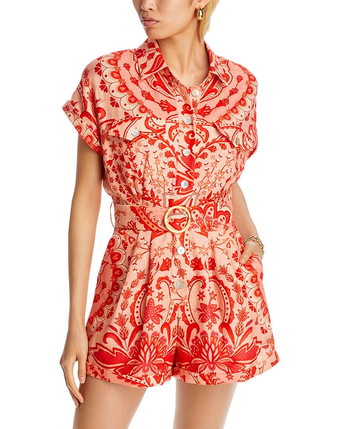 FARM Rio Jaipur Floral Paisley Linen Romper | Bloomingdale's