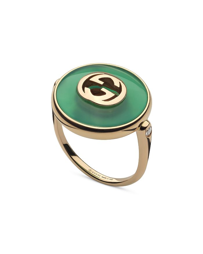 Gucci 18K Yellow Gold Interlocking Diamond & Green Agate Ring ...