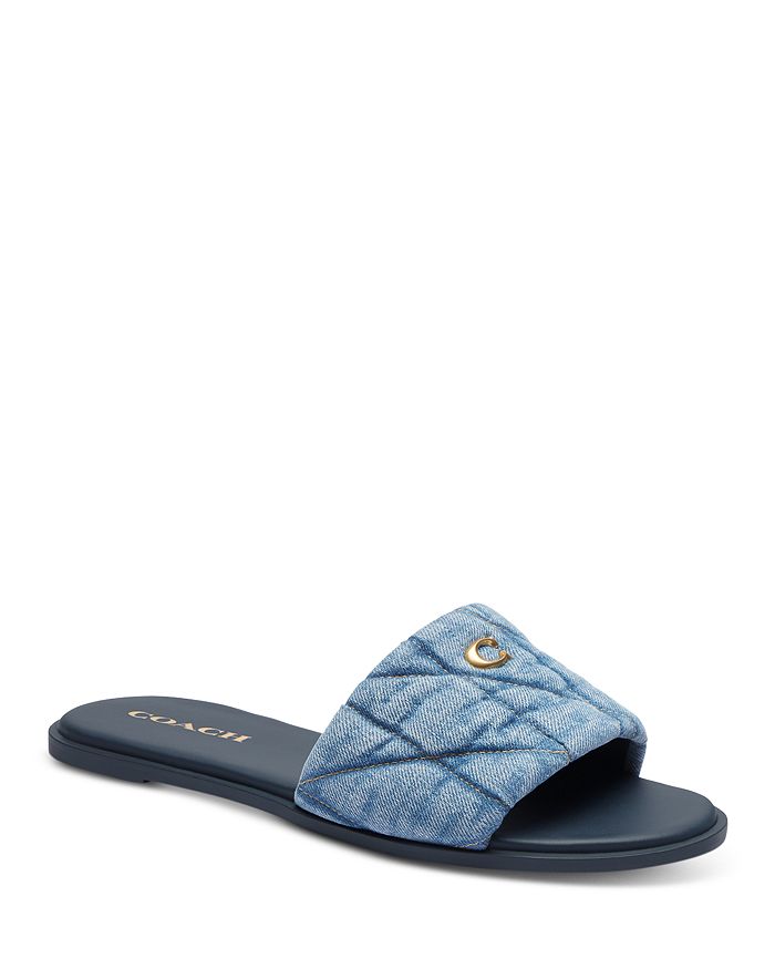 COACH Women's Holly Quilted Denim Slide Sandals | Bloomingdale's