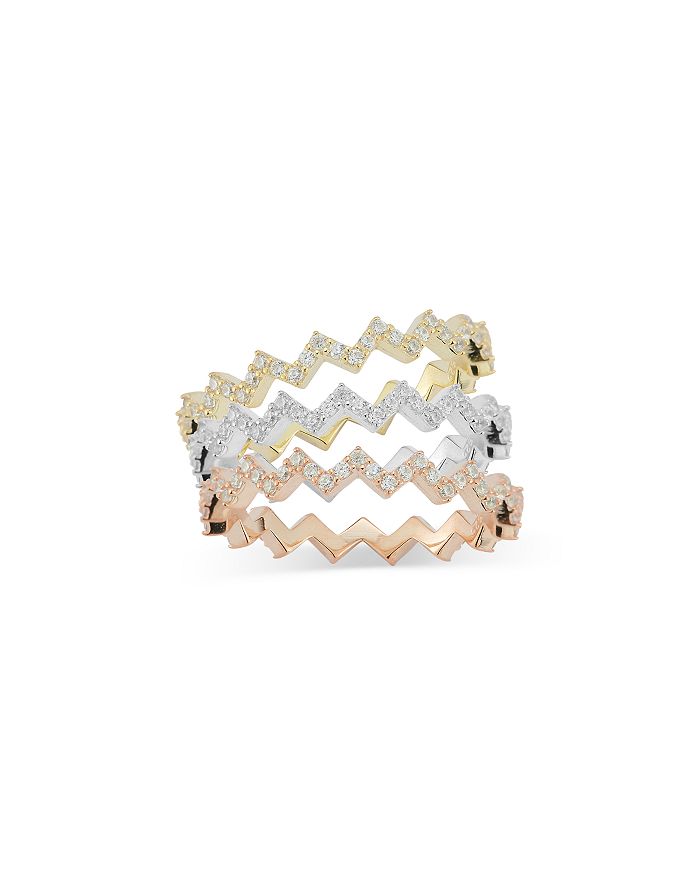 AQUA Pavé Zigzag Stack Rings in Tri Tone Sterling Silver, Set of 3 - Exclusive | Bloomingdale's