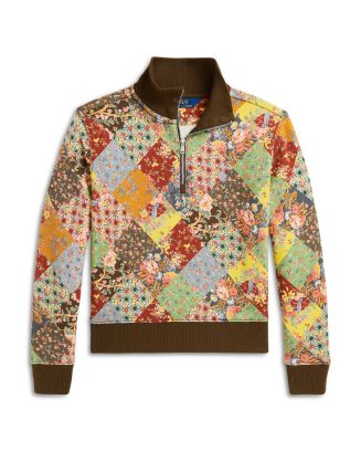 Ralph Lauren Girls' Cotton Blend Fleece Patchwork Quarter Zip ...
