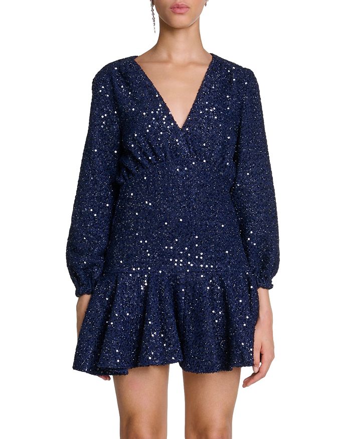 Maje Rasty Sequined Ruffled Mini Dress | Bloomingdale's