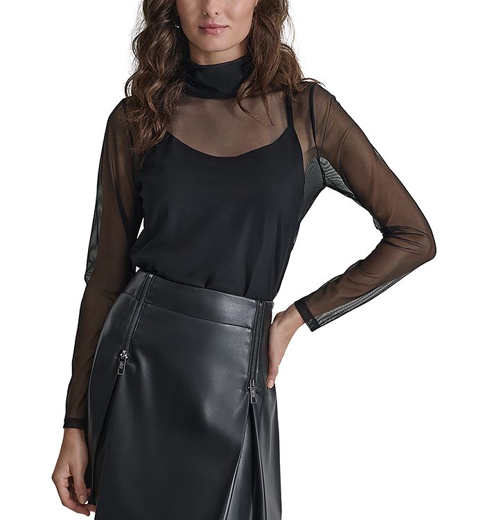 DKNY Mesh Turtleneck Top | Bloomingdale's