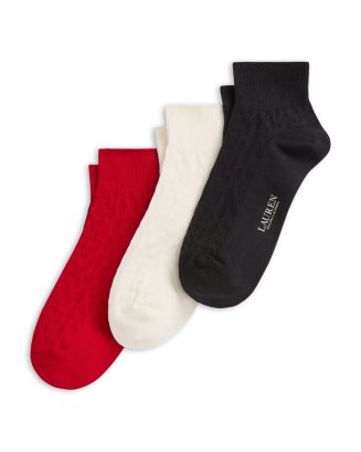 Ralph Lauren Aaron Cable Knit Ankle Socks, Set of 3 | Bloomingdale's