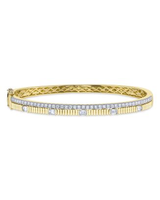 Shy Creation 14K Gold Kate Diamond Double Row Ridged Bangle Bracelet | Bloomingdale's