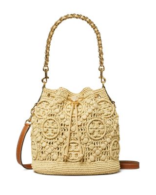 Click here for Tory Burch T Monogram Raffia Bucket Bag prices