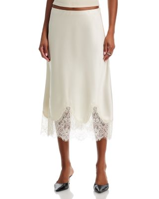 Aqua Lace Trim Satin Midi Slip - Exclusive