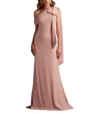 Click here for Tadashi Shoji Cassia Bow-Shoulder Crepe Gown prices