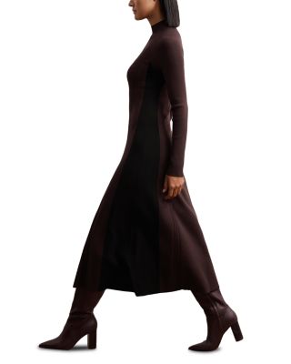 Click here for Reiss Zaya Knitted Contrast Panel Midi Dress prices