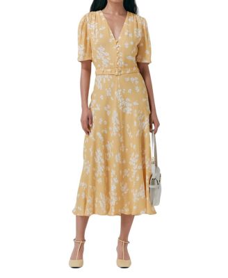 Click here for Ghost London Jemima Crepe Floral Belted Midi Dress prices
