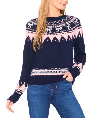 Click here for CeCe Ribbon Fair Isle Crewneck Sweater prices