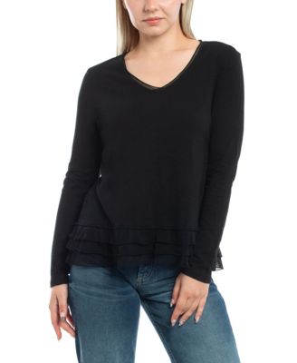 Click here for Wilt Clothing Mixed Media Ruffle Hem Tee prices