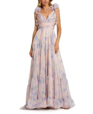 Click here for Mac Duggal Ruffle Tiered Floral Cut-Out Chiffon Go... prices