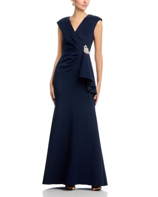 Click here for Eliza J Extended Shoulder Drape Front Gown prices