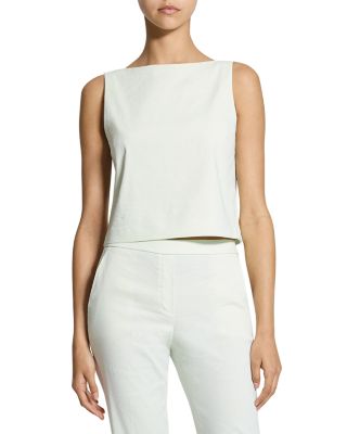 Click here for Theory Bateau Neck Linen Cropped Top prices