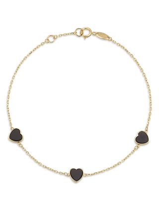Click here for Moon & Meadow 14K Yellow Gold Onyx Triple Heart Ch... prices