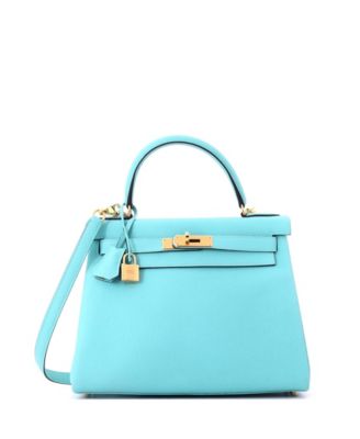 Click here for Pre-Owned HERMES Kelly 28 Handbag Blue Togo with G... prices