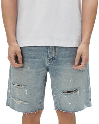 Click here for Purple Brand Painterly Rip Jean Shorts in Light In... prices