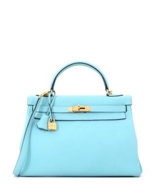 Click here for Pre-Owned HERMES Kelly 32 Handbag Blue Togo with G... prices