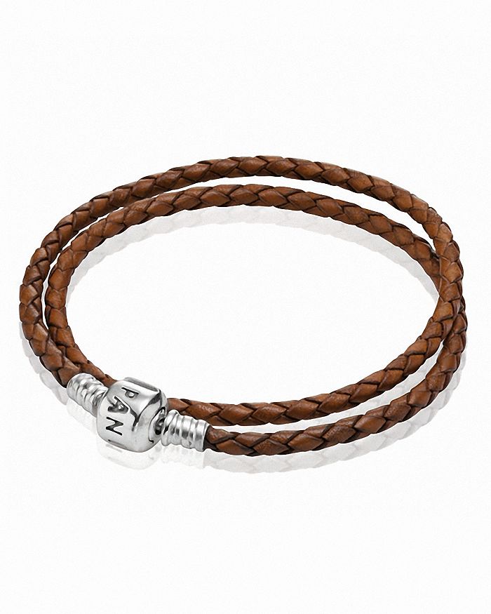 Pandora Moments Collection Brown Leather Double Wrap with Sterling ...