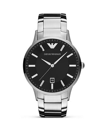 Armani Emporio Silver and Black Stainless Steel Watch, 43mm ...