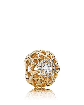 Pandora Charm - 14k Gold, Sterling Silver & Cubic Zirconia Floral ...