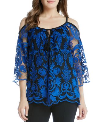 Karen Kane Cold Shoulder Sheer Lace Peasant Blouse | Bloomingdale's