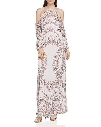 BCBGMAXAZRIA Jaime Vine Print Cold-Shoulder Gown | Bloomingdale's