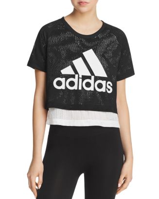Adidas ID Layered-Look Mesh Cropped Top | Bloomingdale's