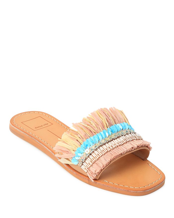 Dolce Vita Cadiz Embellished Raffia Slide Sandals | Bloomingdale's
