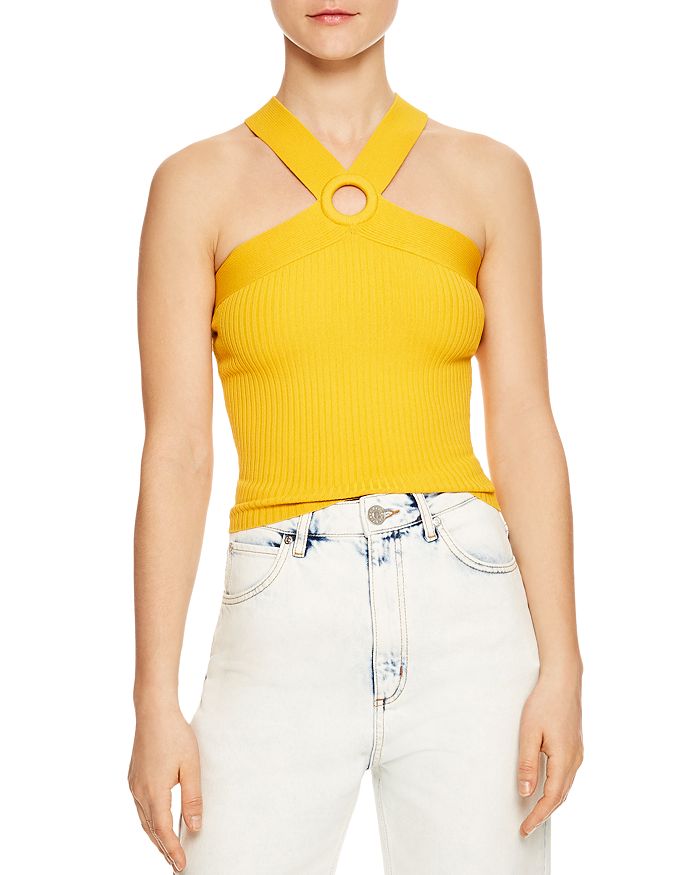 Sandro Suede Ribbed Circle-Cutout Top | Bloomingdale's