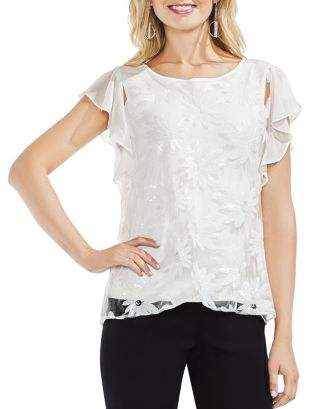 VINCE CAMUTO Sequin-Floral Top | Bloomingdale's