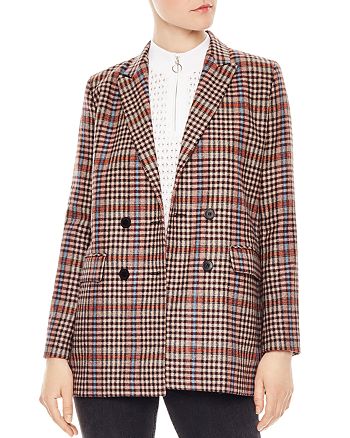 Sandro Solution Checked Double-Breasted Blazer | Bloomingdale's
