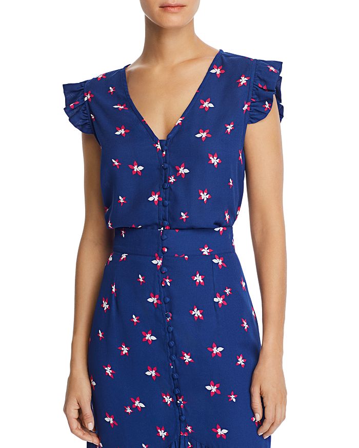 AQUA Ruffle-Sleeve Floral Top - 100% Exclusive | Bloomingdale's