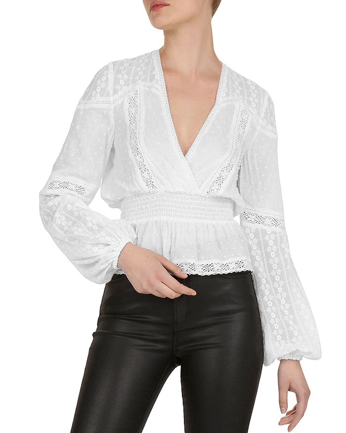 The Kooples Smocked Lace-Inset Top | Bloomingdale's