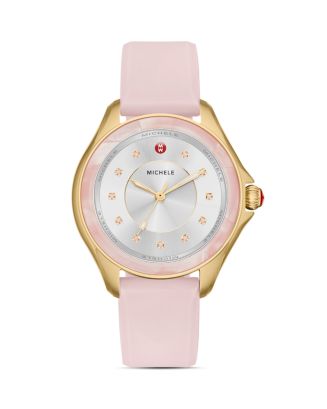MICHELE Pink Rubber Strap Cape Watch, 37mm | Bloomingdale's